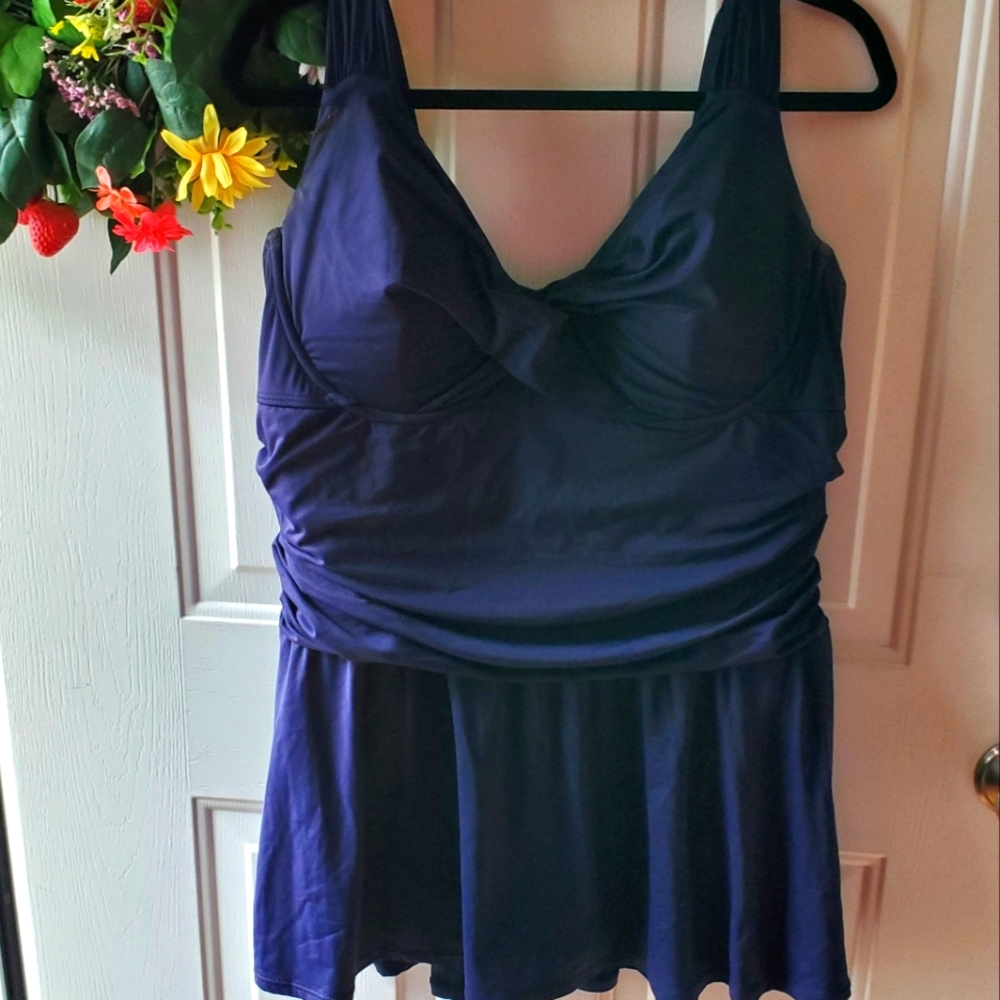 Anne Cole Navy Skirted One Piece Swimsuit - Gem